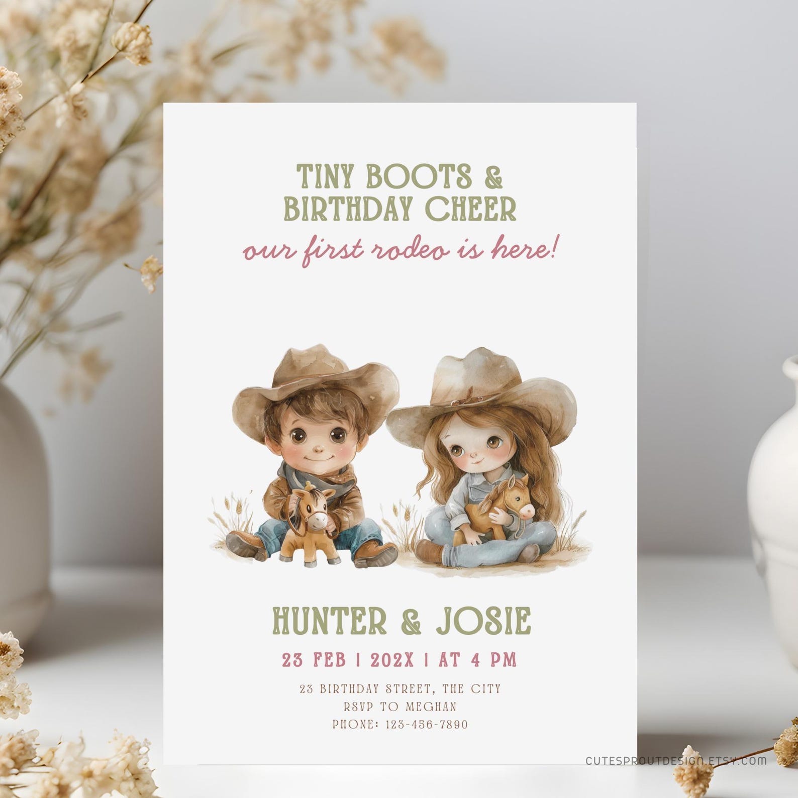 Editable Twins First Rodeo Birthday Party Invitation Joint Rodeo Invite ...
