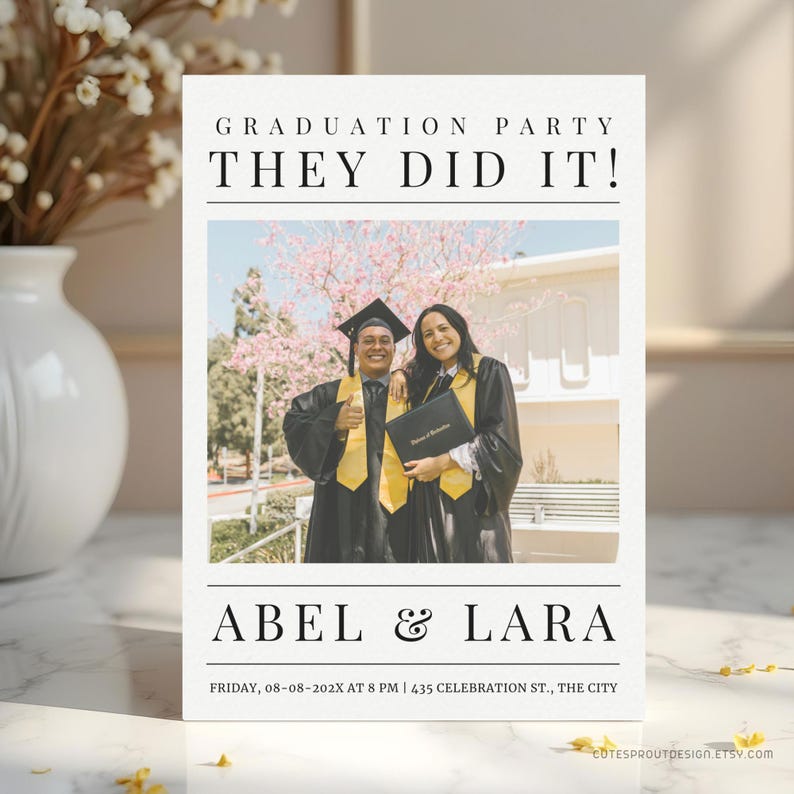 Modern Joint Graduation Invitation 2025 Twins Photo Invite Brother ...
