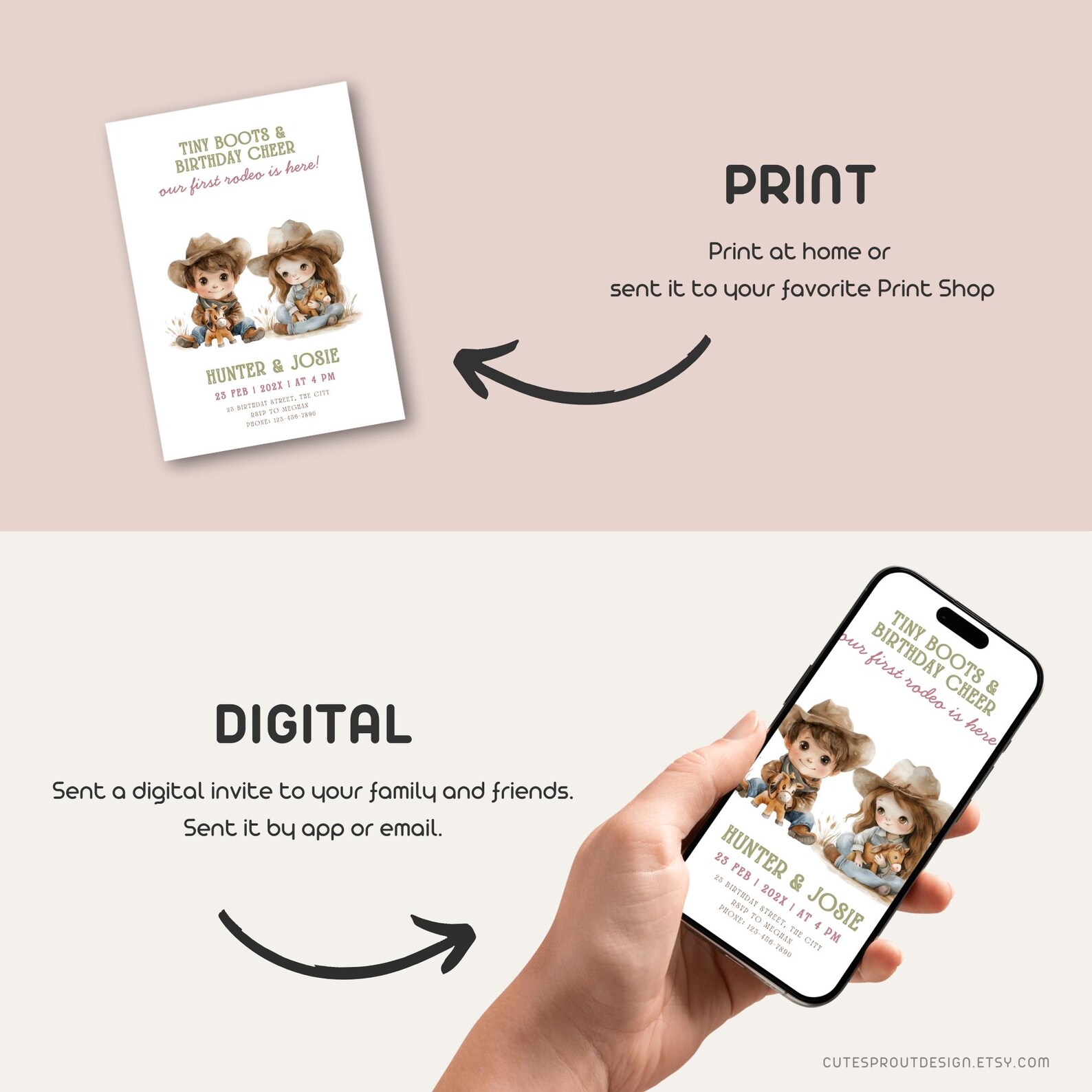 Editable Twins First Rodeo Birthday Party Invitation Joint Rodeo Invite ...