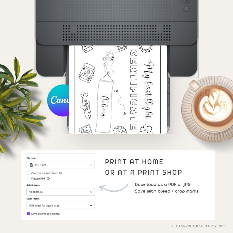 Editable My First Flight Certificate for Kids Coloring Page Travel ...
