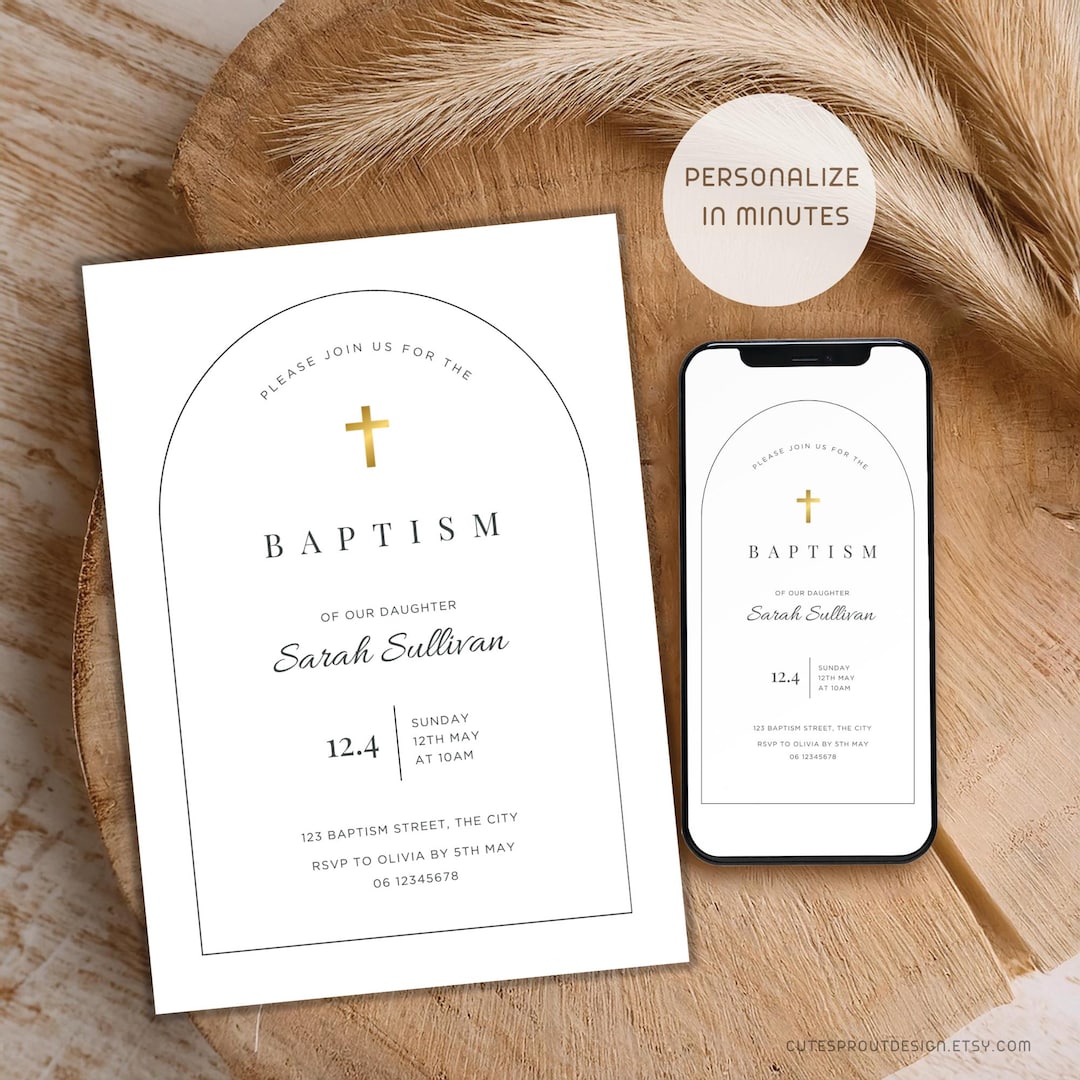 Editable Baptism Invitation Template | Modern Christening Canva Invite ...