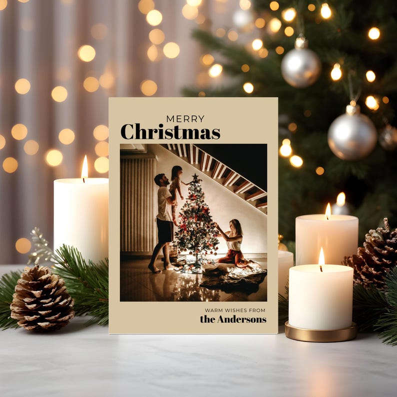 Boho Holiday Picture Card Template | Editable Canva Christmas Card ...