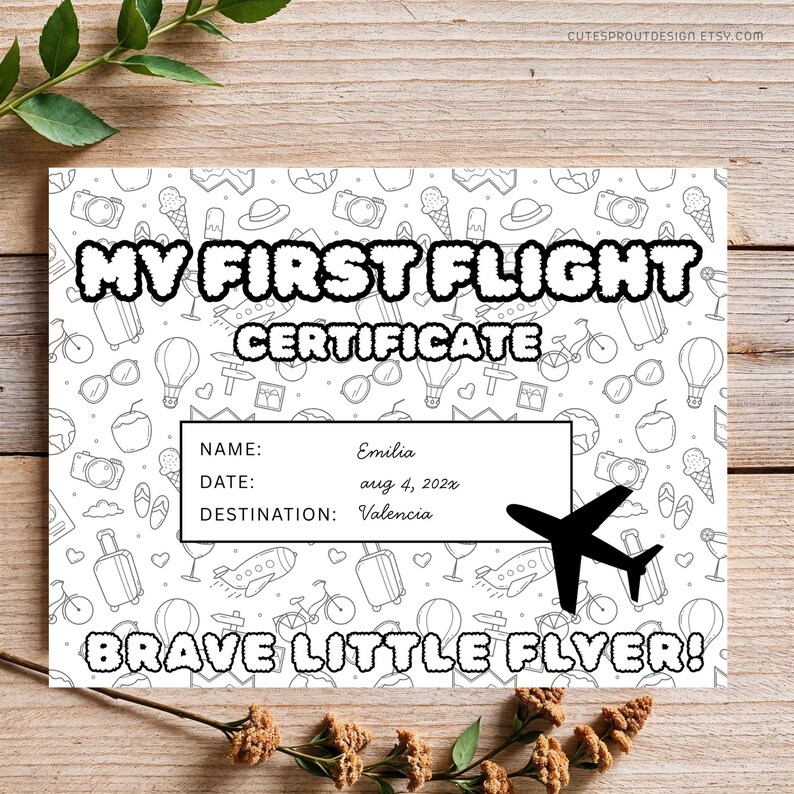 Editable My First Flight Certificate for Kids Coloring Page Travel ...