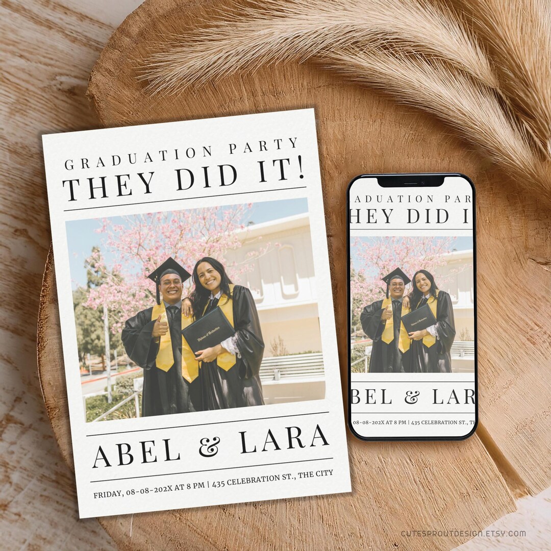 Modern Joint Graduation Invitation 2025 Twins Photo Invite Brother ...