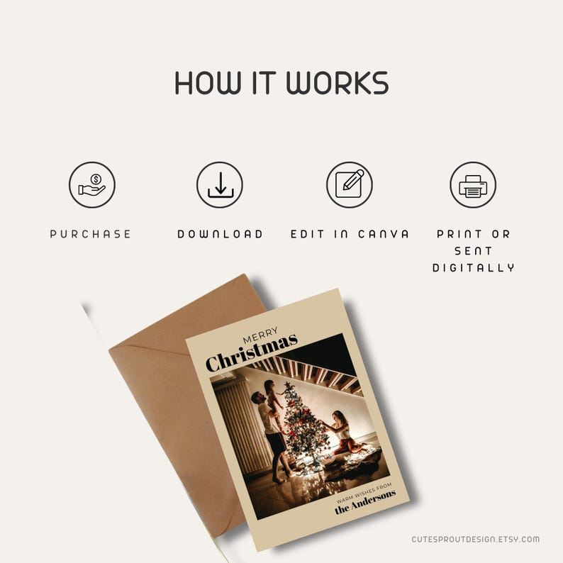 Boho Holiday Picture Card Template | Editable Canva Christmas Card ...