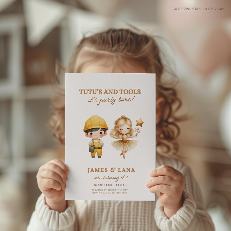 Truck and Tutus Invite for Twins Edit | Custom Boy and Girl Birthday ...