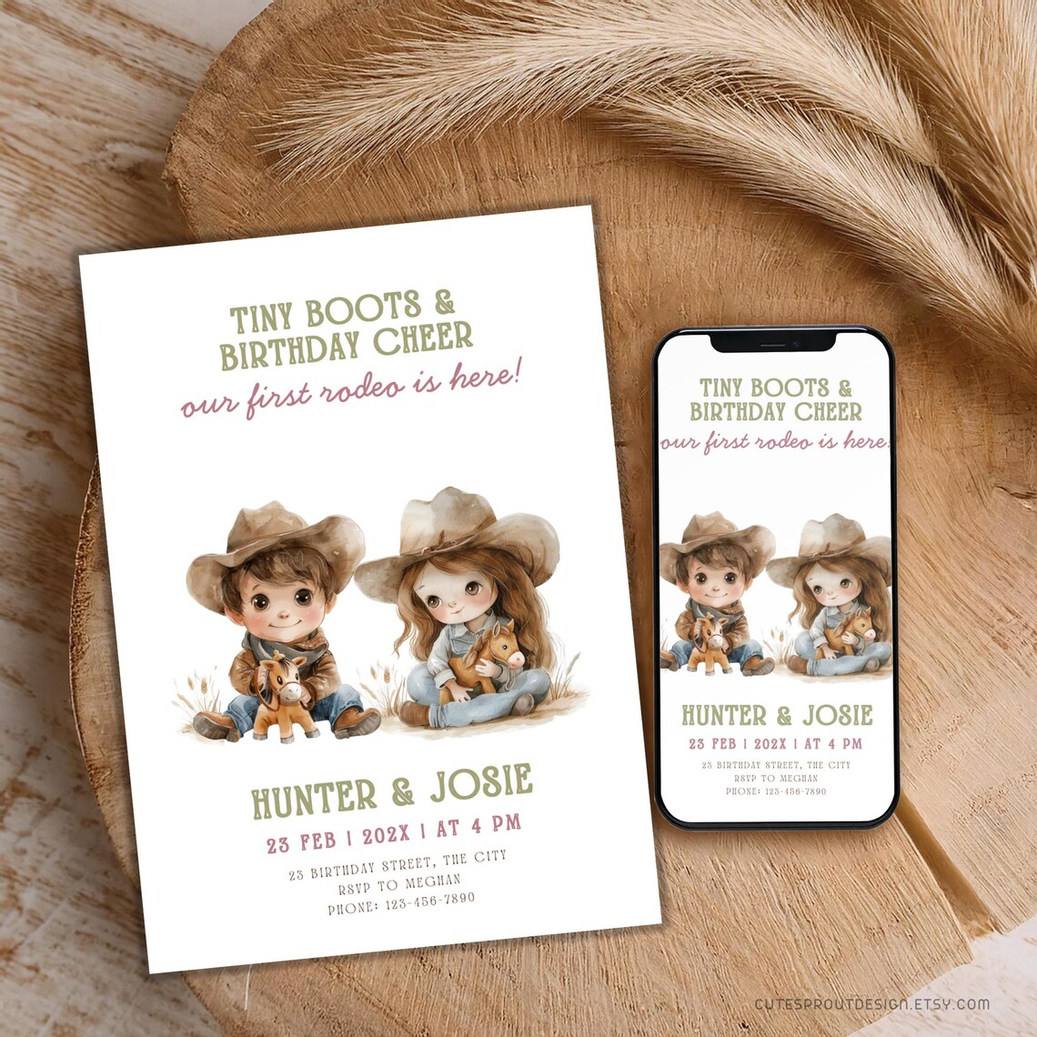 Editable Twins First Rodeo Birthday Party Invitation Joint Rodeo Invite ...