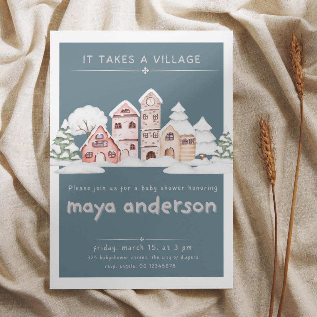 It Takes a Village Baby Shower Invite Winter | Baby Shower Invitation ...
