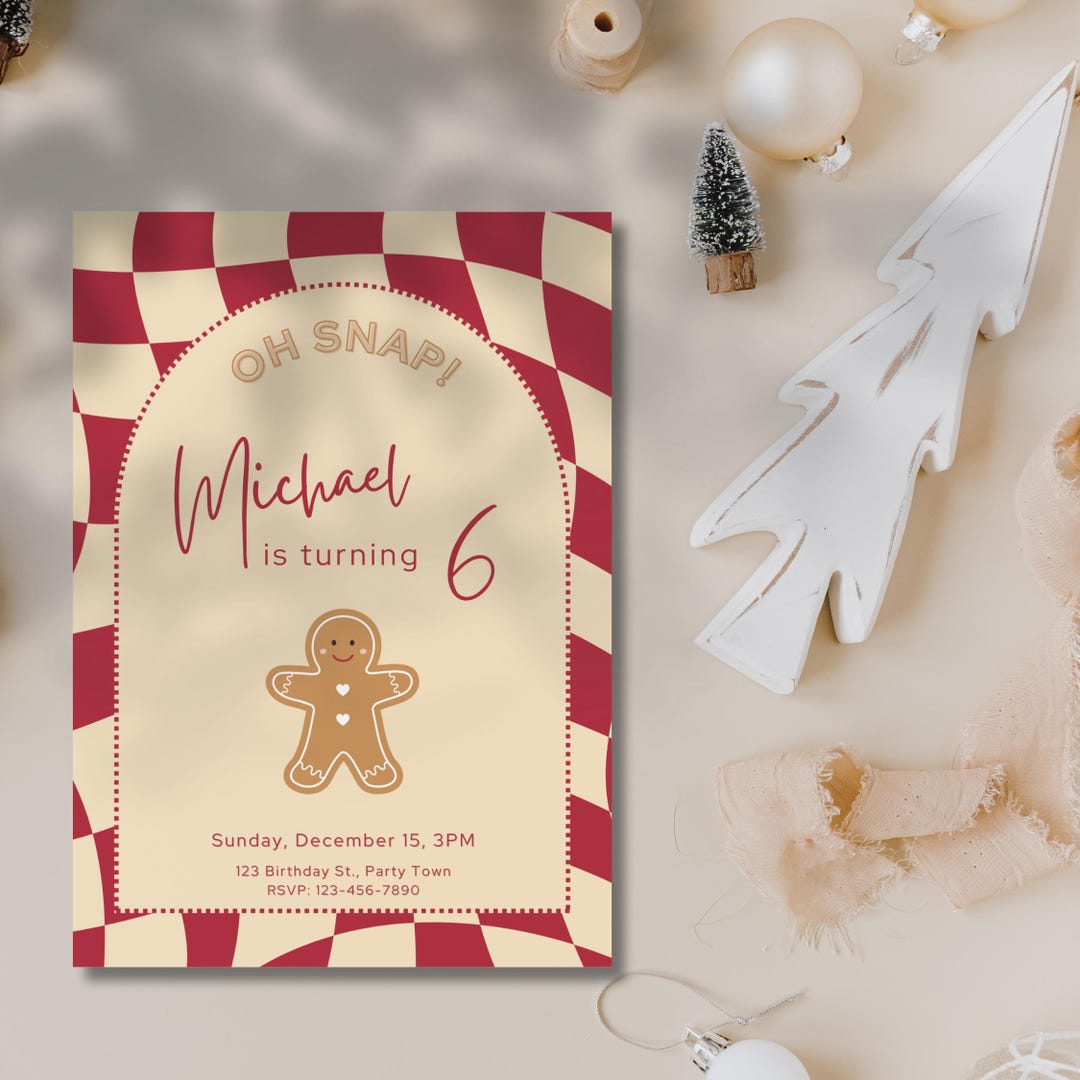 Oh Snap Gingerbread Birthday Invitation | Birthday Invitation Boy Red | Christmas Cookie ...