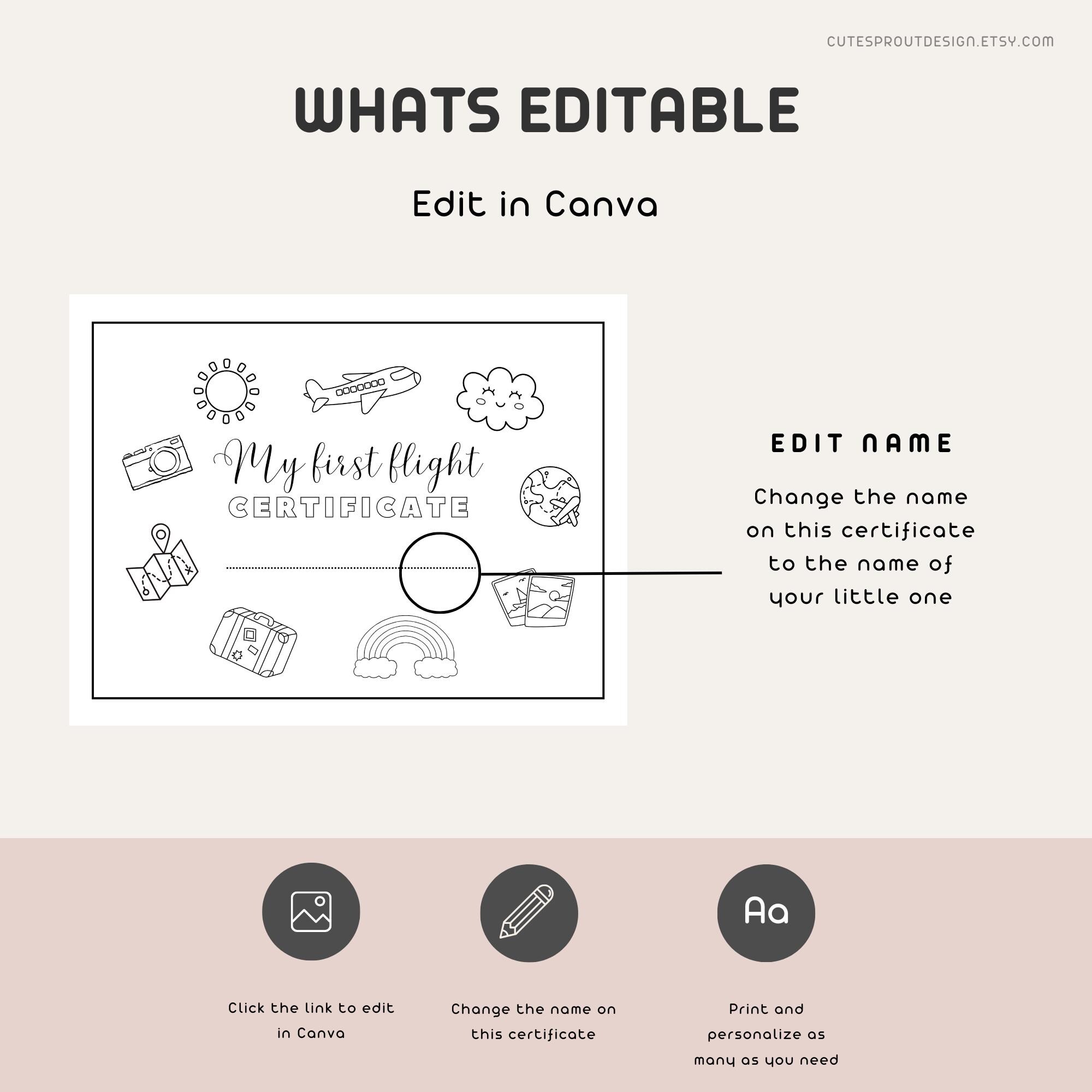 My First Flight Certificate for Kids Vacation Printable | Editable ...