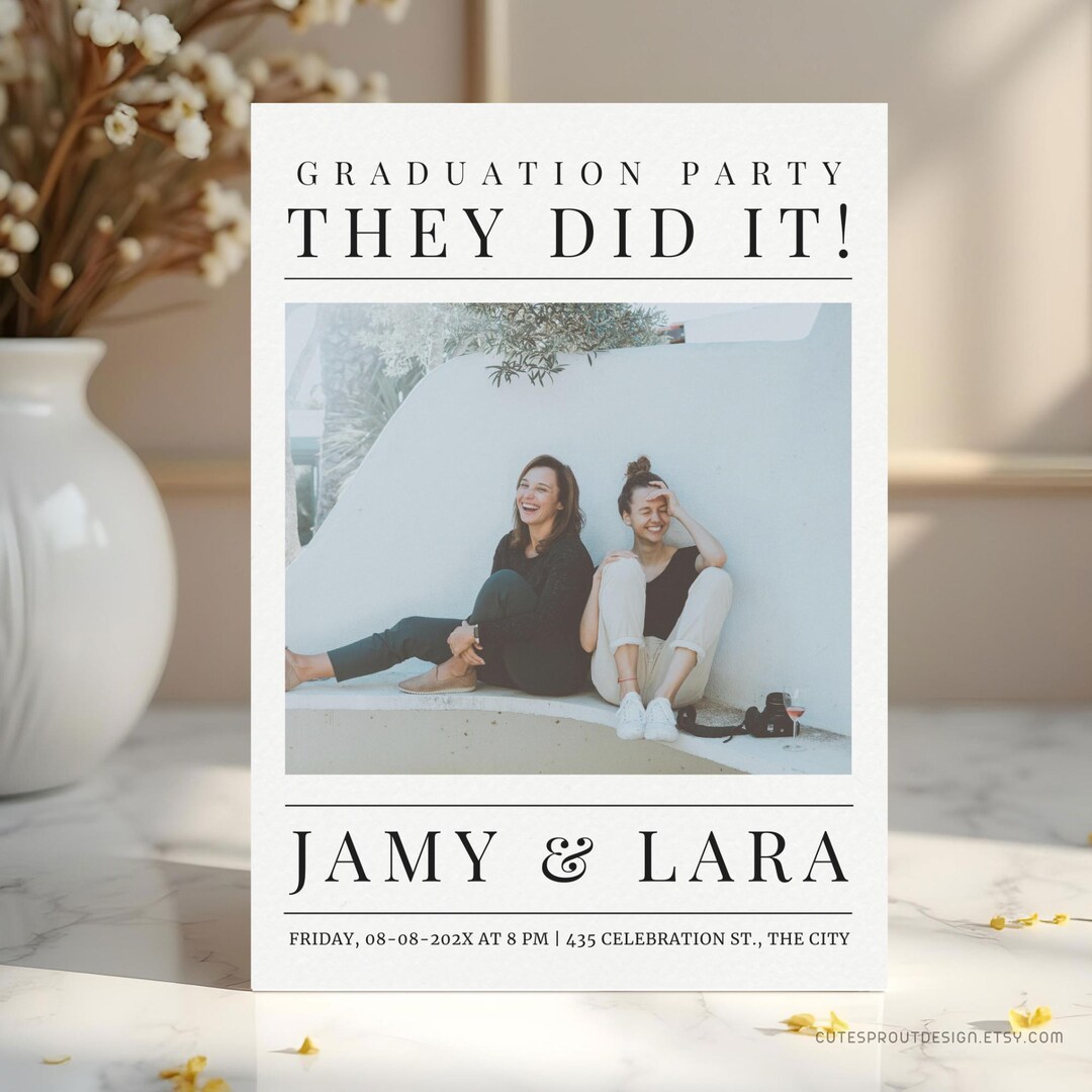 Modern Joint Graduation Invitation 2025 Twins Photo Invite Editable ...