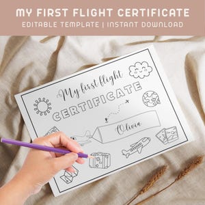 Editable My First Flight Certificate for Kids Coloring Page Travel ...