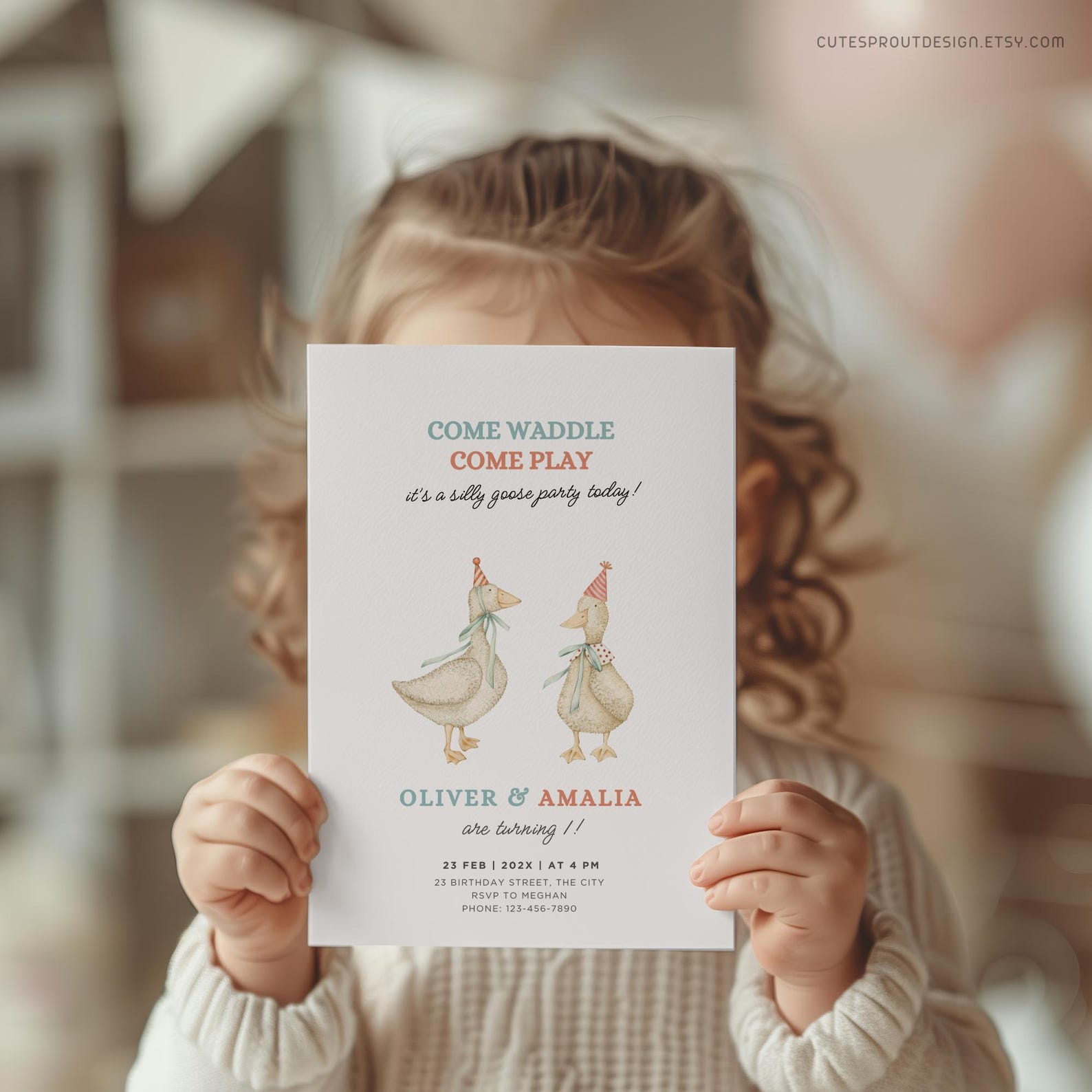 Boy Girl Twin Birthday Invite Editable One Silly Goose Birthday Party ...