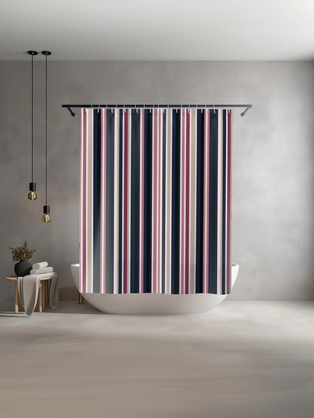 Vertical Multi-stripe Shower Curtain: Modern Bathroom Striped Decor - Etsy