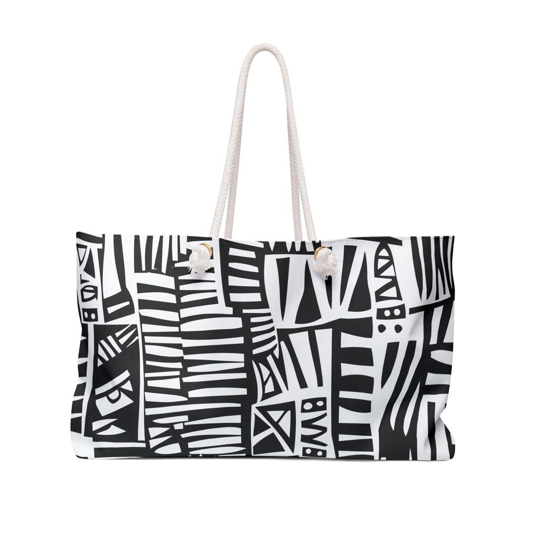 Modern Black and White Weekender Bag, Stylish Travel Tote, Gym Duffel ...