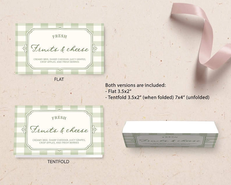 Pastel Gingham Food Label Tent Cards, Buffet Menu Cards for Party ...