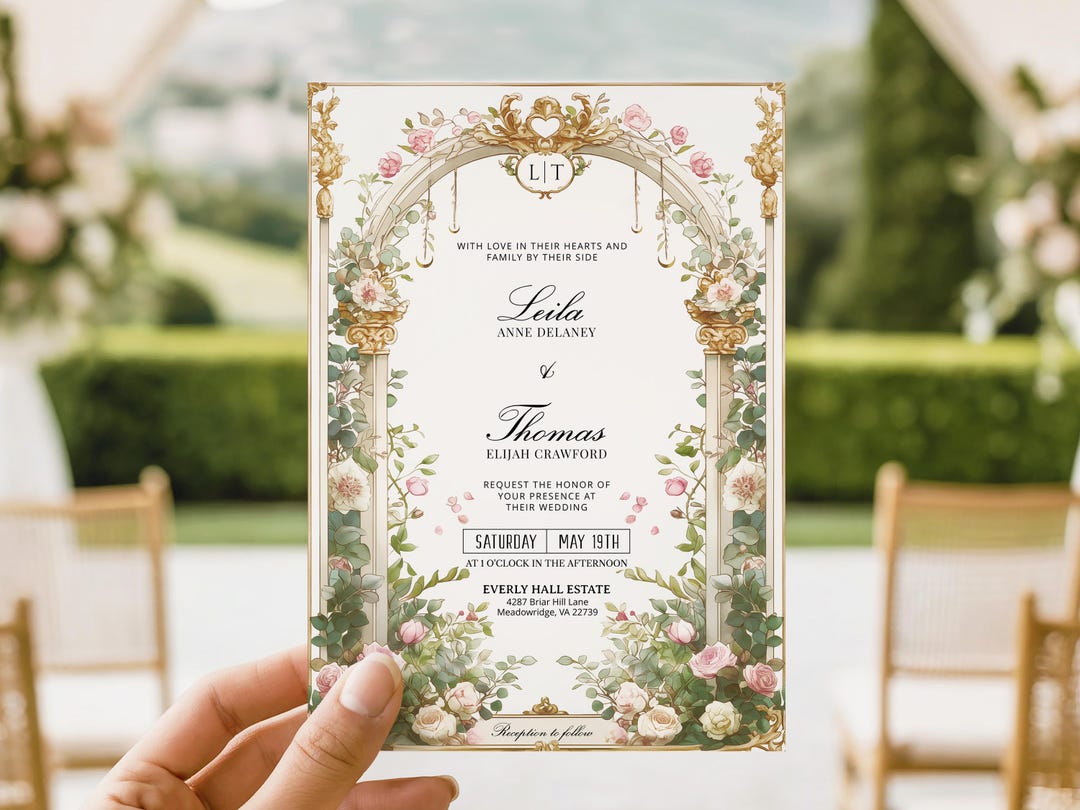 Secret Garden Floral Arch Wedding Invitation Template | Vintage Blush ...