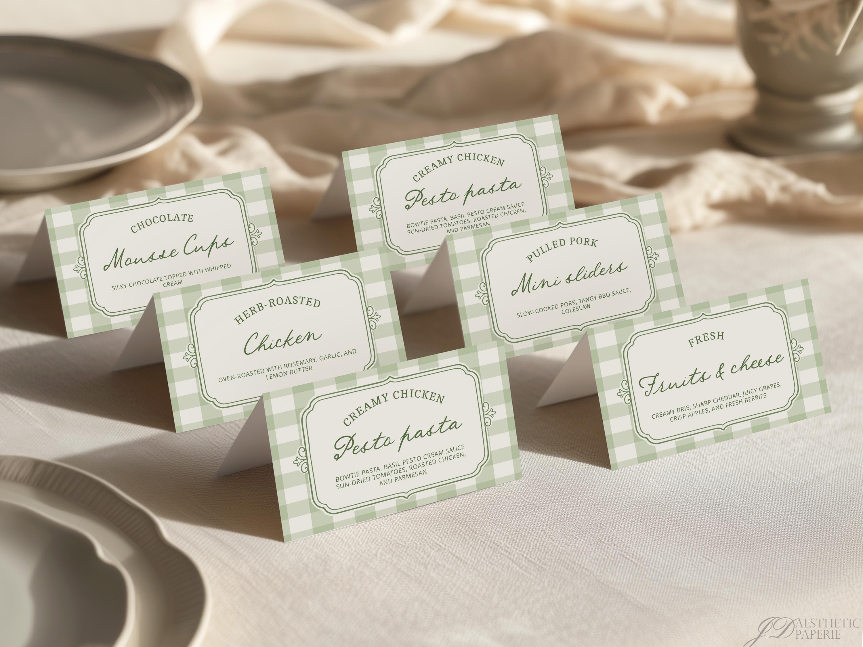 Pastel Gingham Food Label Tent Cards, Buffet Menu Cards for Party ...