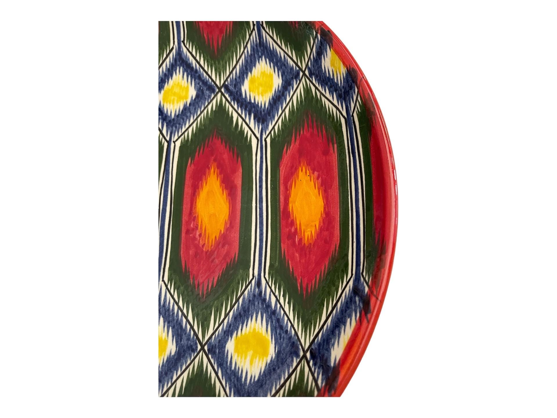 Uzbek Ceramics Ceramic Plate Hand-painted With Ikat Patterns ...