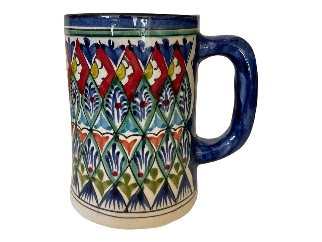 Hand-painted Uzbek Ceramic Beer Mug: Traditional Central Asian Design ...