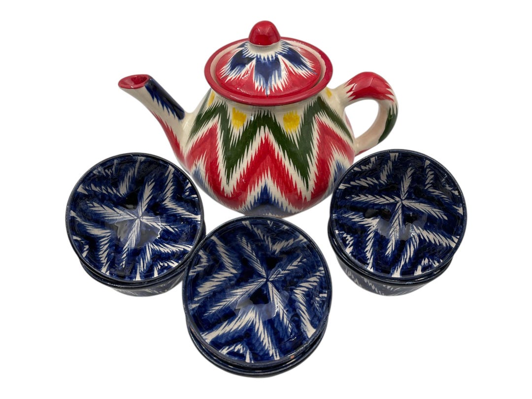 Uzbek Ceramics, Central Asian Teapot, Tea Ensemble "atlas", Tea Set ...