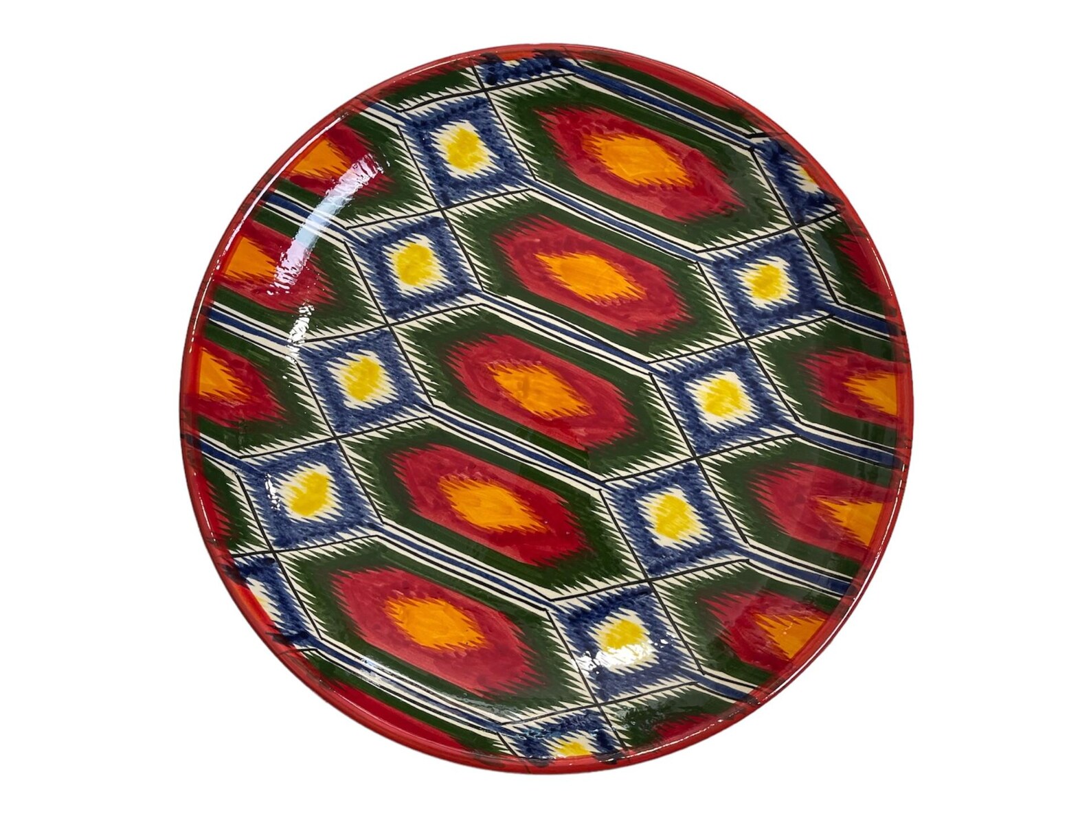 Uzbek Ceramics Ceramic Plate Hand-painted With Ikat Patterns ...