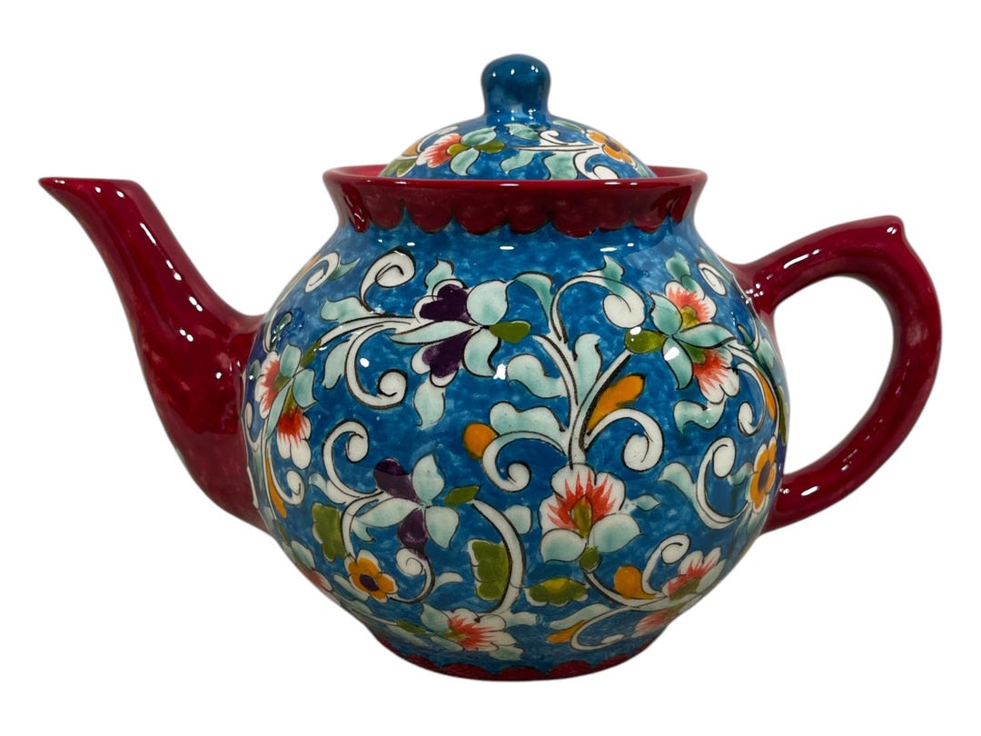 Uzbek Ceramics, Clay Teapot Blue, Handmade Teapot, Central Asian Teapot ...