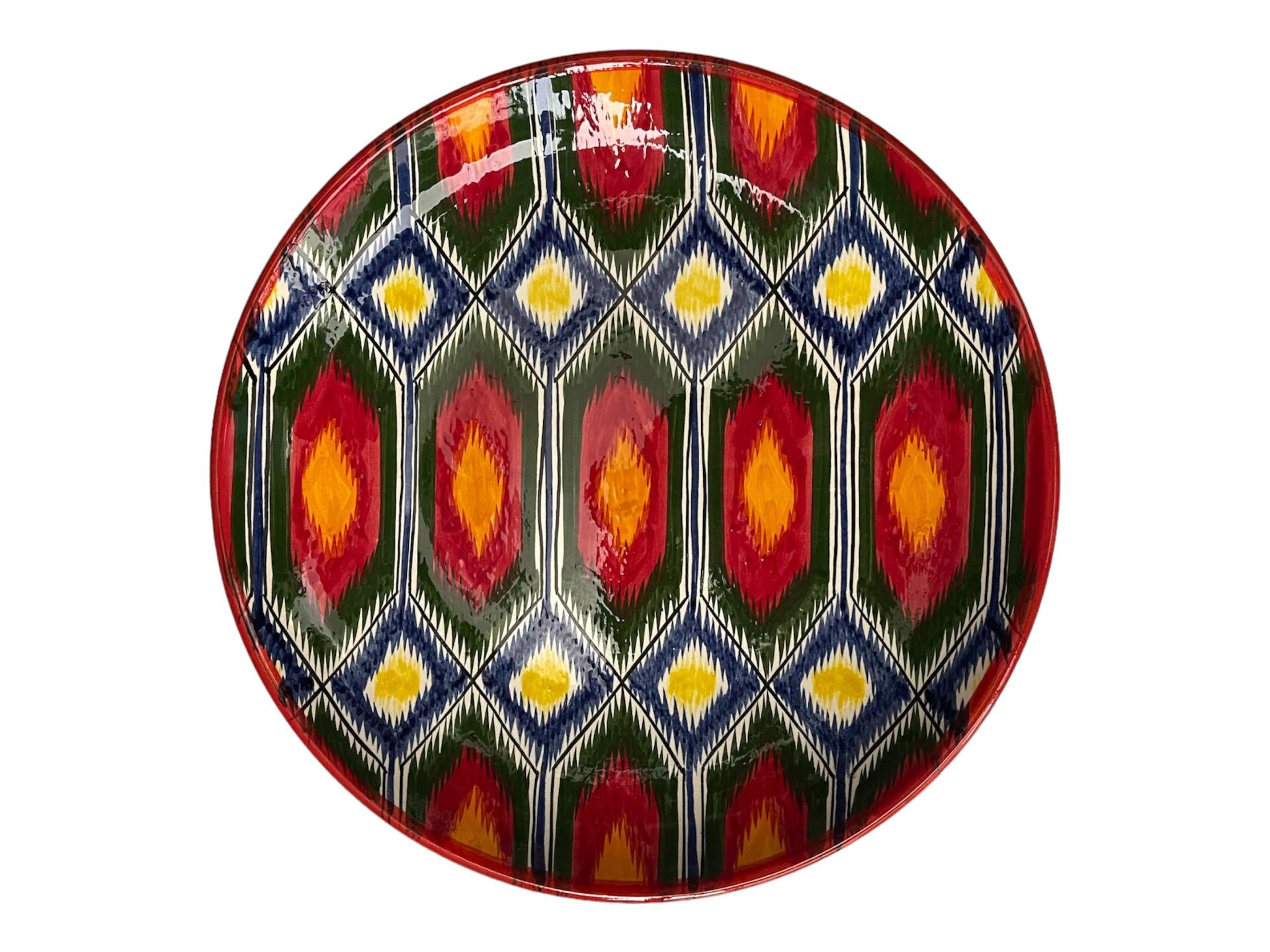 Uzbek Ceramics Ceramic Plate Hand-painted With Ikat Patterns ...