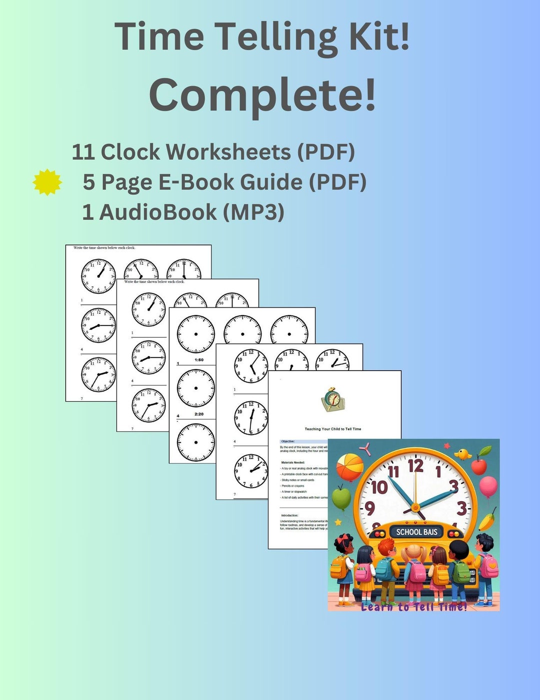 Complete, Printable Educational Time Telling Kit Hands-on Easy Learning ...