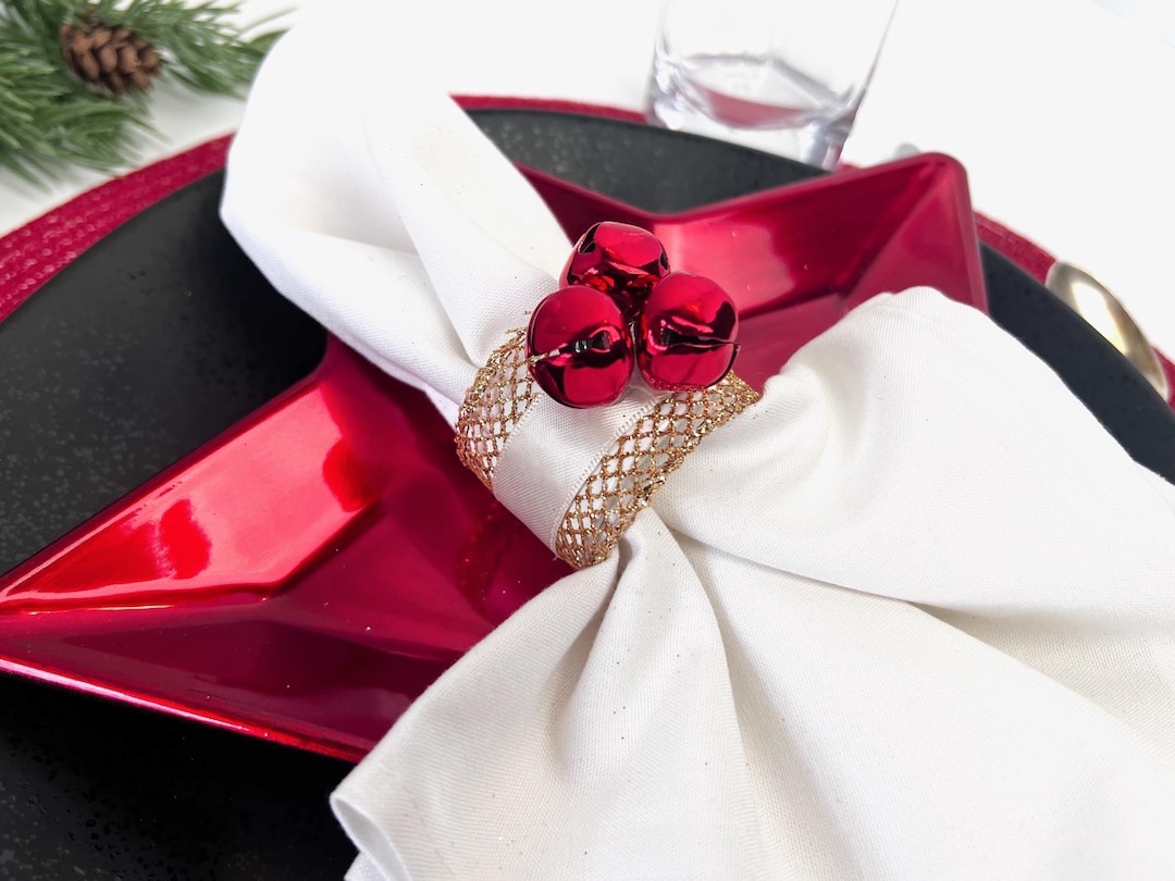Red Jingle Bell Napkin Ring, Christmas Decor, Holiday Table Decoration ...