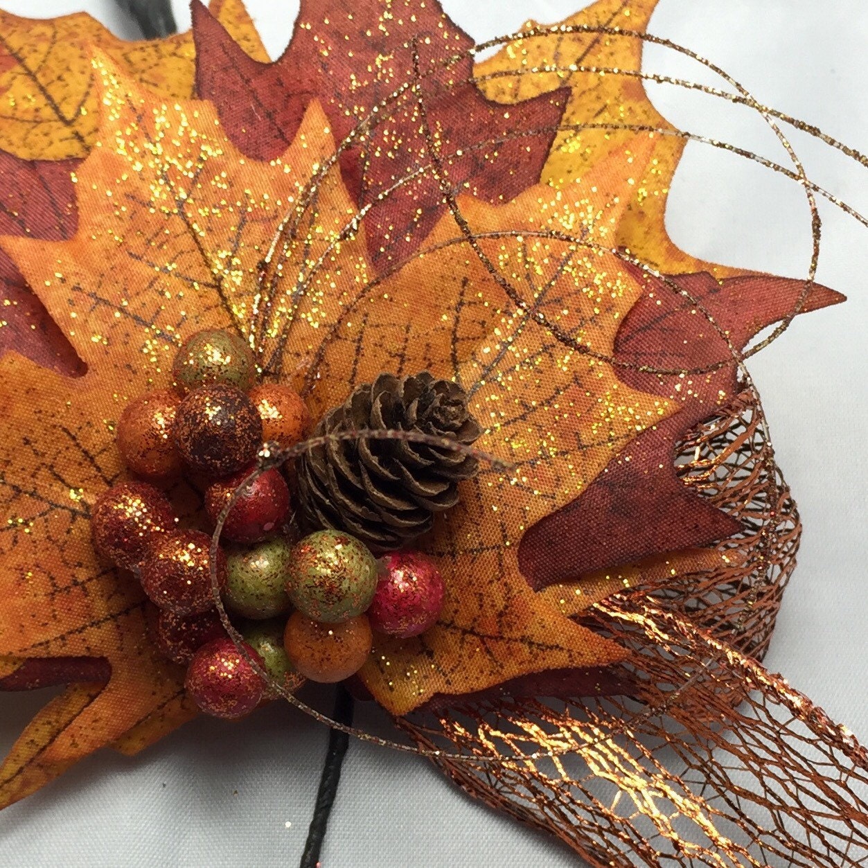 Napkin Ring with Autumn Leaves, Berries and a Pinecone - Fall ...