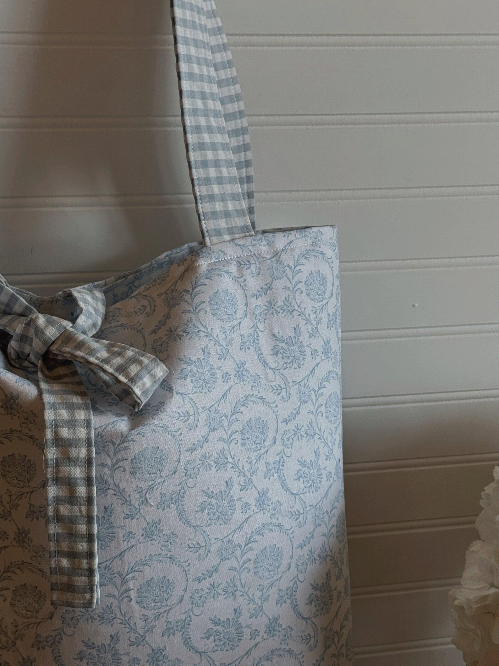 French Blue Floral & Gingham Tote Bag - Etsy