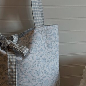French Blue Floral & Gingham Tote Bag - Etsy