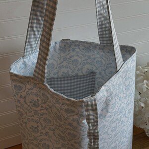 French Blue Floral & Gingham Tote Bag - Etsy