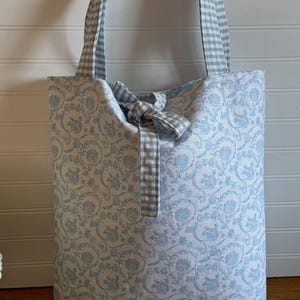 French Blue Floral & Gingham Tote Bag - Etsy