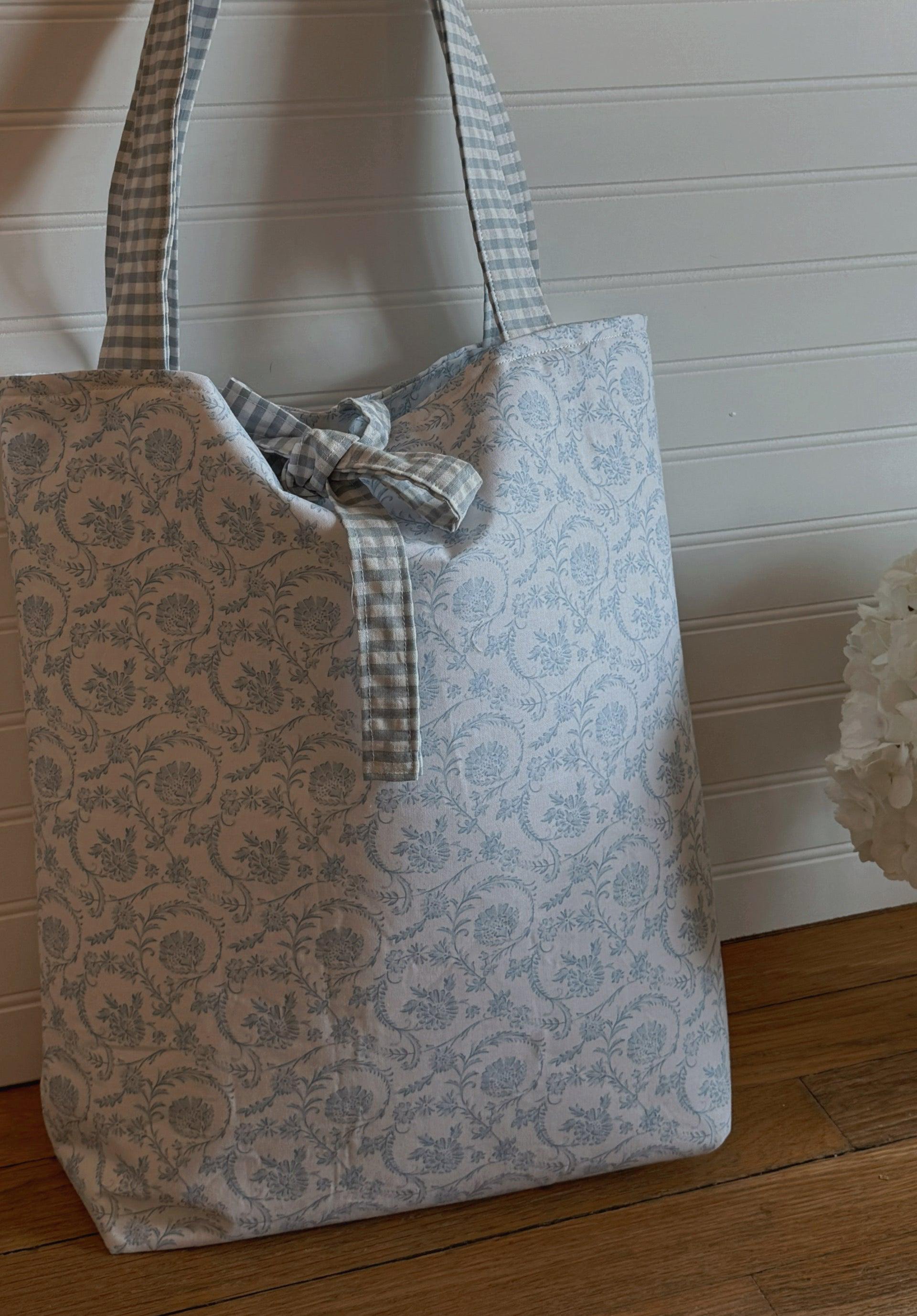 French Blue Floral & Gingham Tote Bag - Etsy