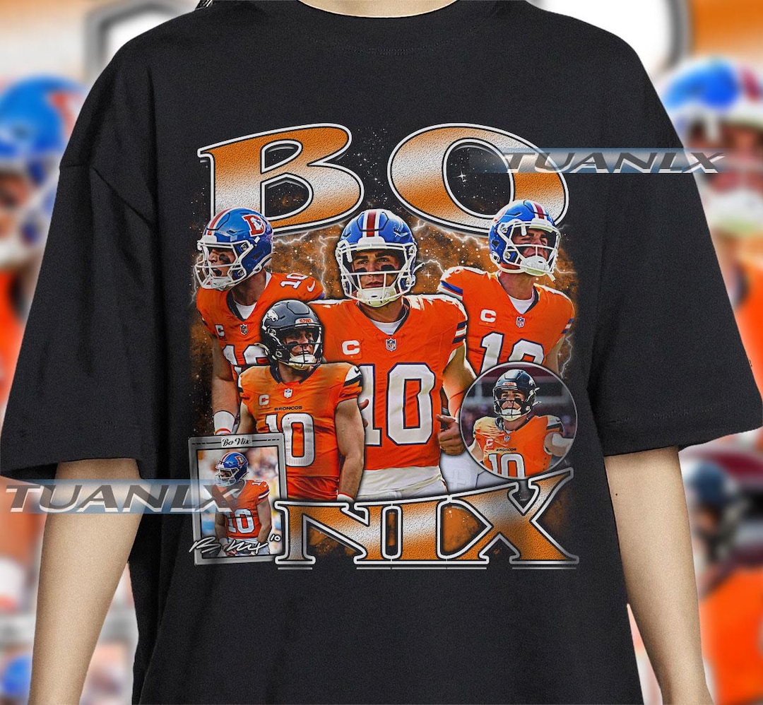 Bo Nix Shirt Graphic Tee Custom Vintage Denver Broncos NFL Football ...