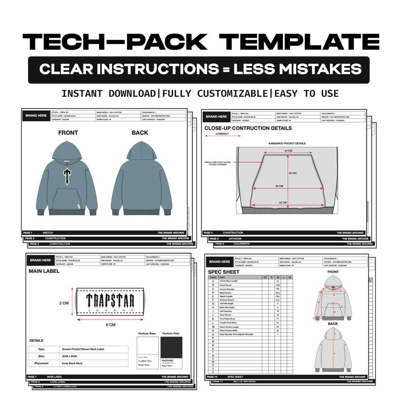 Streetwear Clothing Techpack Guide Clothing Brand Fashion Mockup Graphic Design Tool for Adobe ...