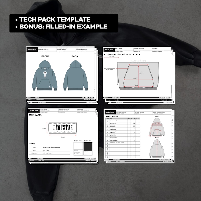 Streetwear Clothing Techpack Guide Clothing Brand Fashion Mockup Graphic Design Tool for Adobe ...