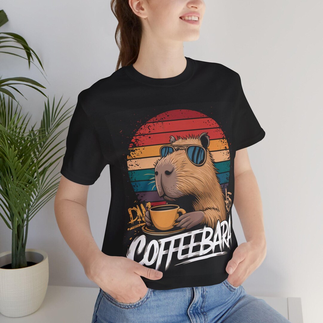 Coffeebara Capybara T-shirt, Funny Coffee Lover Shirt, Retro Aesthetic ...