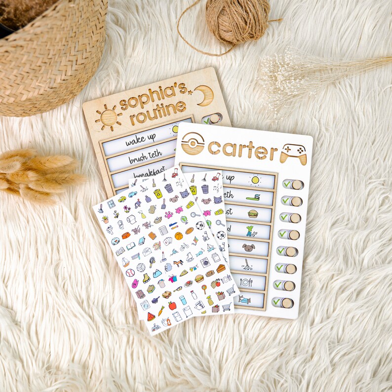 Personalized Sliding Routine Chart, Wooden Chore Chart for Kids, Daily ...