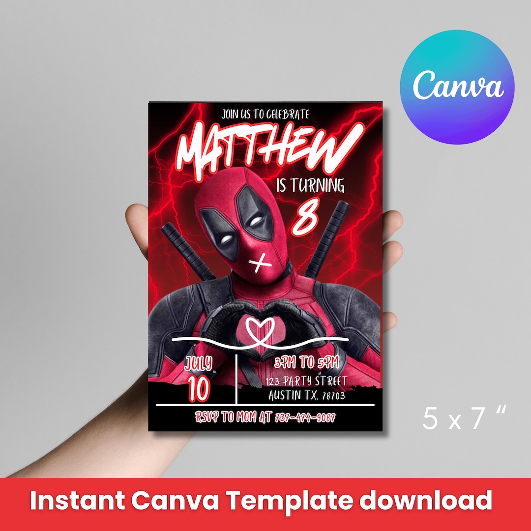 Deadpool 3 Birthday Invitation Superhero Theme Editable Canva Template ...