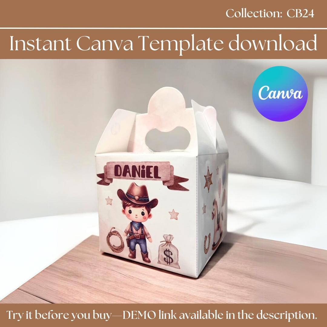 Editable Cowboy Party Box Template Western-themed Design Instant Canva ...