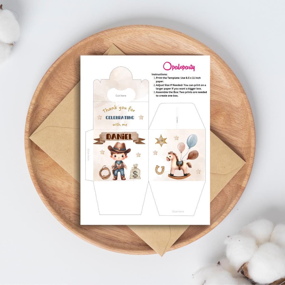 Editable Cowboy Party Box Template Western-themed Design Instant Canva ...