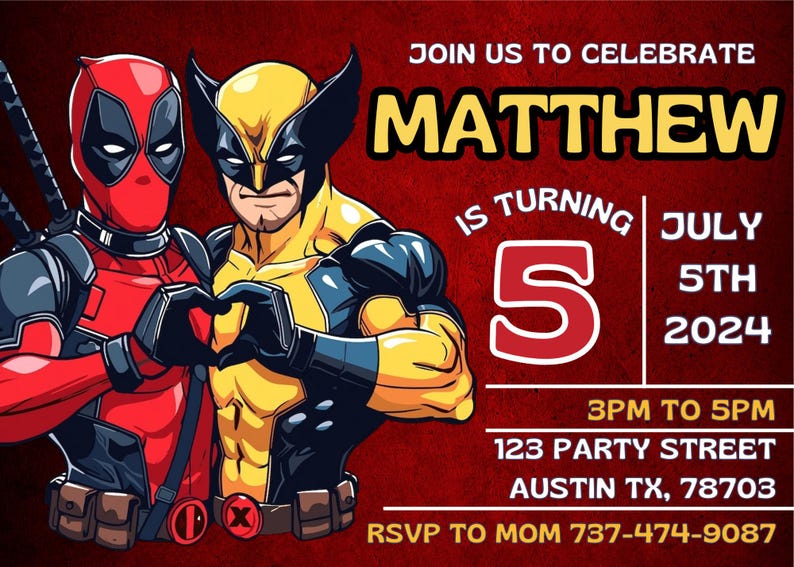 Deadpool 3 Invitation Template Canva Custom Party Invite Superhero ...