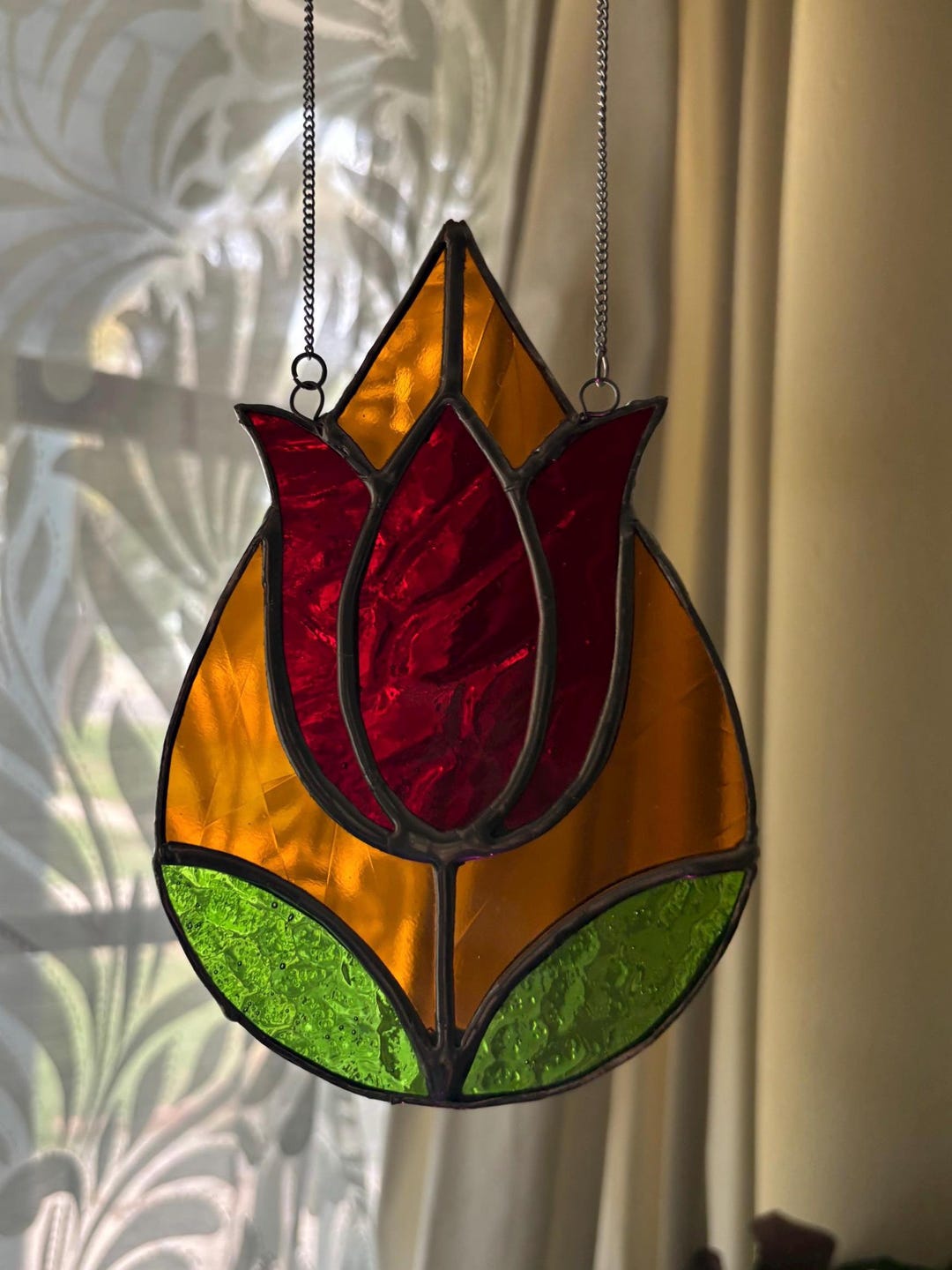 Red Tulip Teardrop Sun Catcher Stained Glass Hanging Art - Etsy