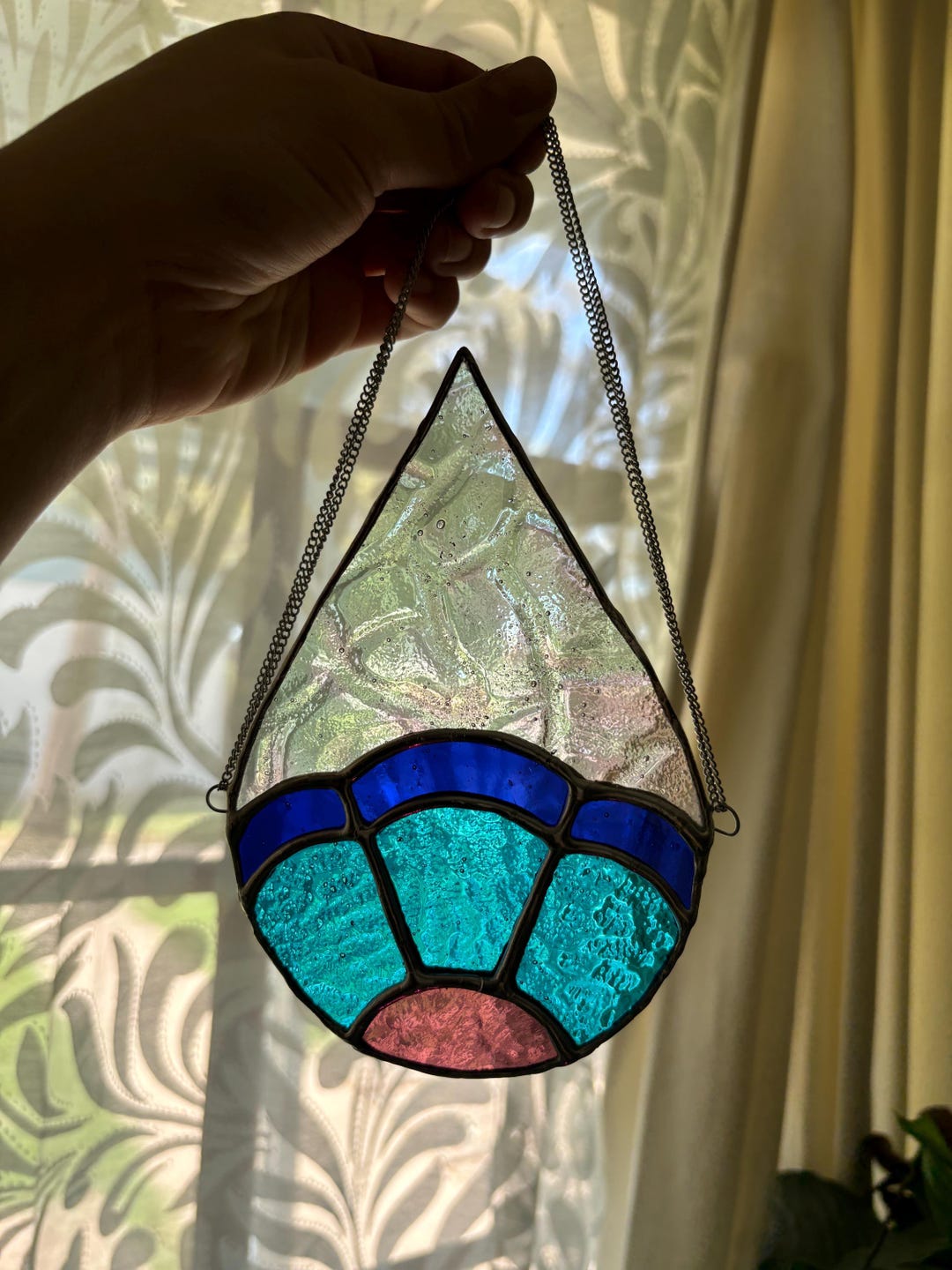 Blue Flower Teardrop Sun Catcher Stained Glass Hanging Art - Etsy