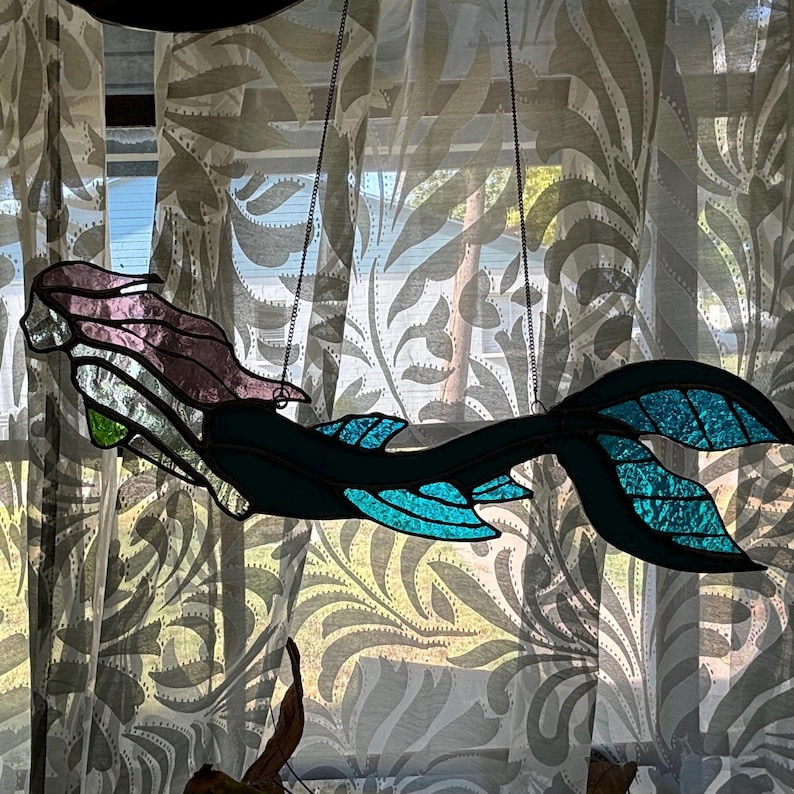 Mermaid Sun Catcher Stained Glass Hanging Art - Etsy