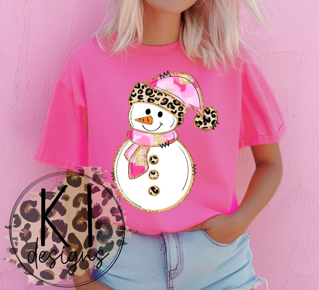 Christmas Leopard Pink Preppy Coquette Bow Snowman PNG Digital Download ...
