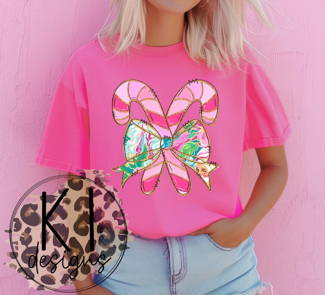 Christmas Pink Preppy Coquette Bow Candy Canes Santa PNG Digital ...